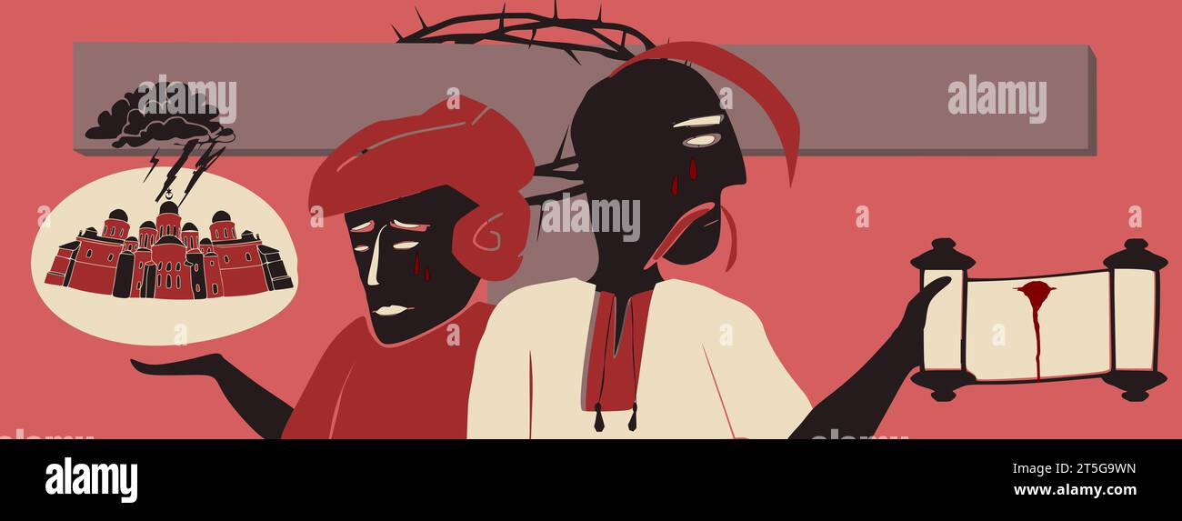 two people cossack and his wife holding temple and scriptures cry and ...