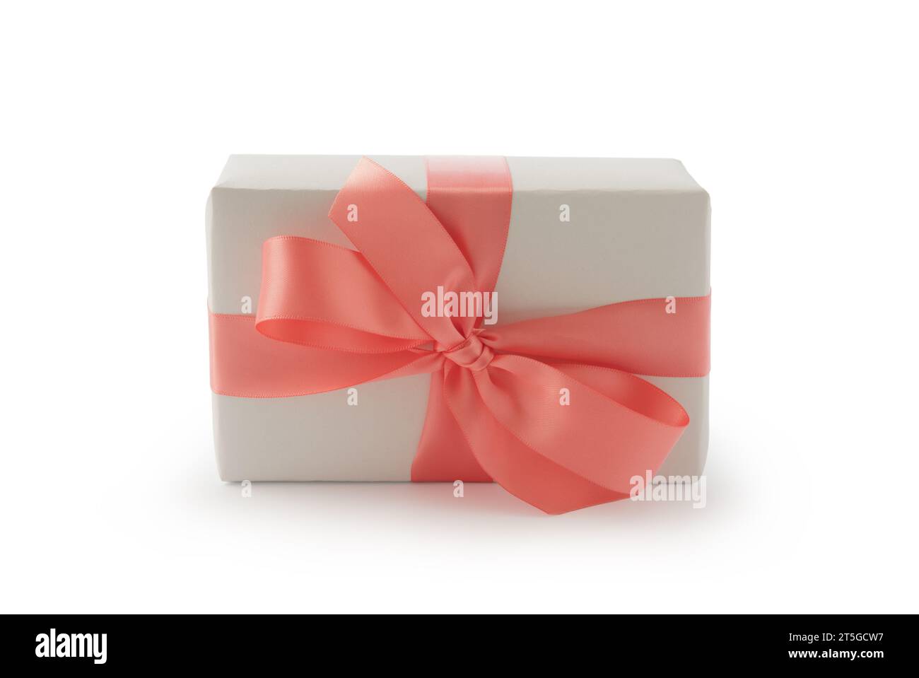 White gift box with peach color ribbon isolated on white background ...