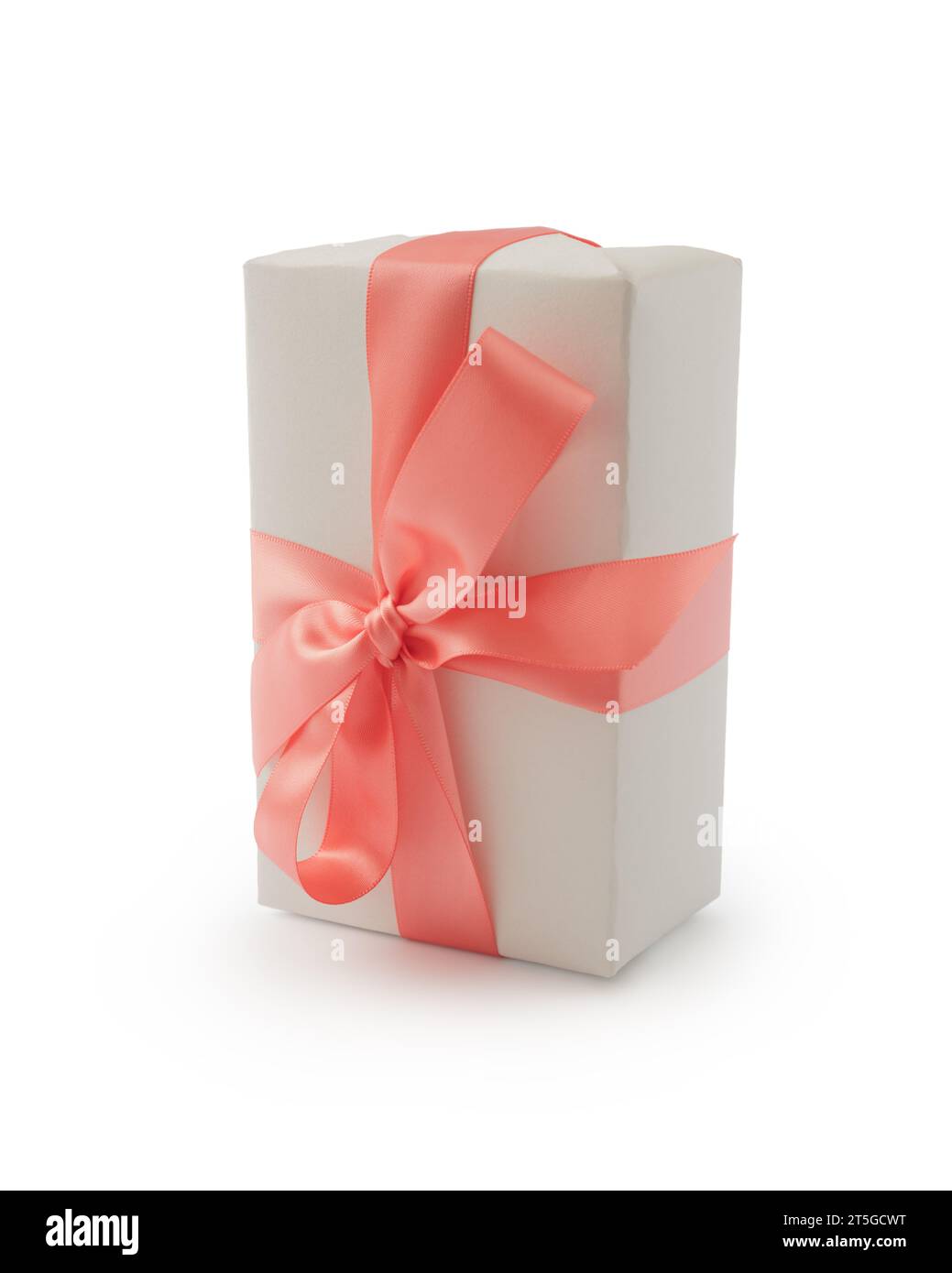 White gift box with peach color ribbon isolated on white background ...