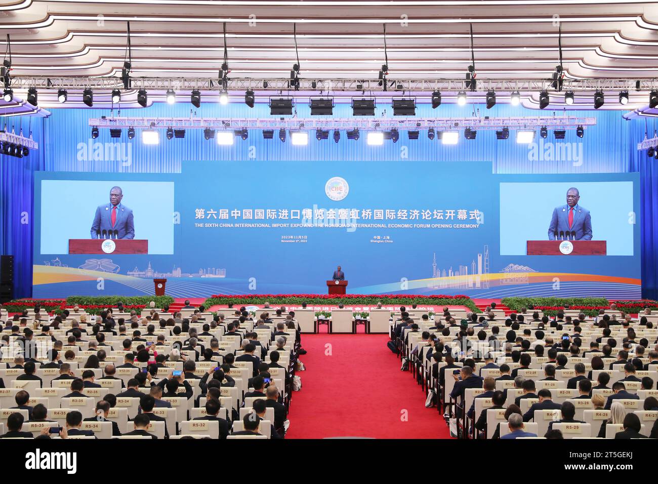 Shanghai. 5th Nov, 2023. South African Deputy President Paul Mashatile addresses the opening ...