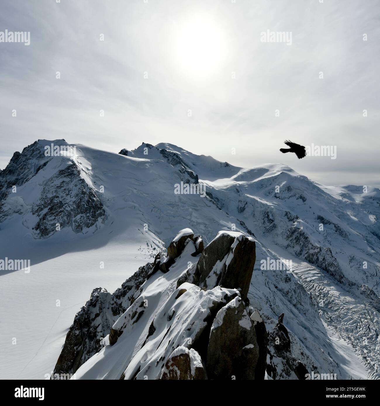 Mont Blanc Bergmassiv Blick am 22. Oktober 2023 vom Gipfel Aiguille du ...