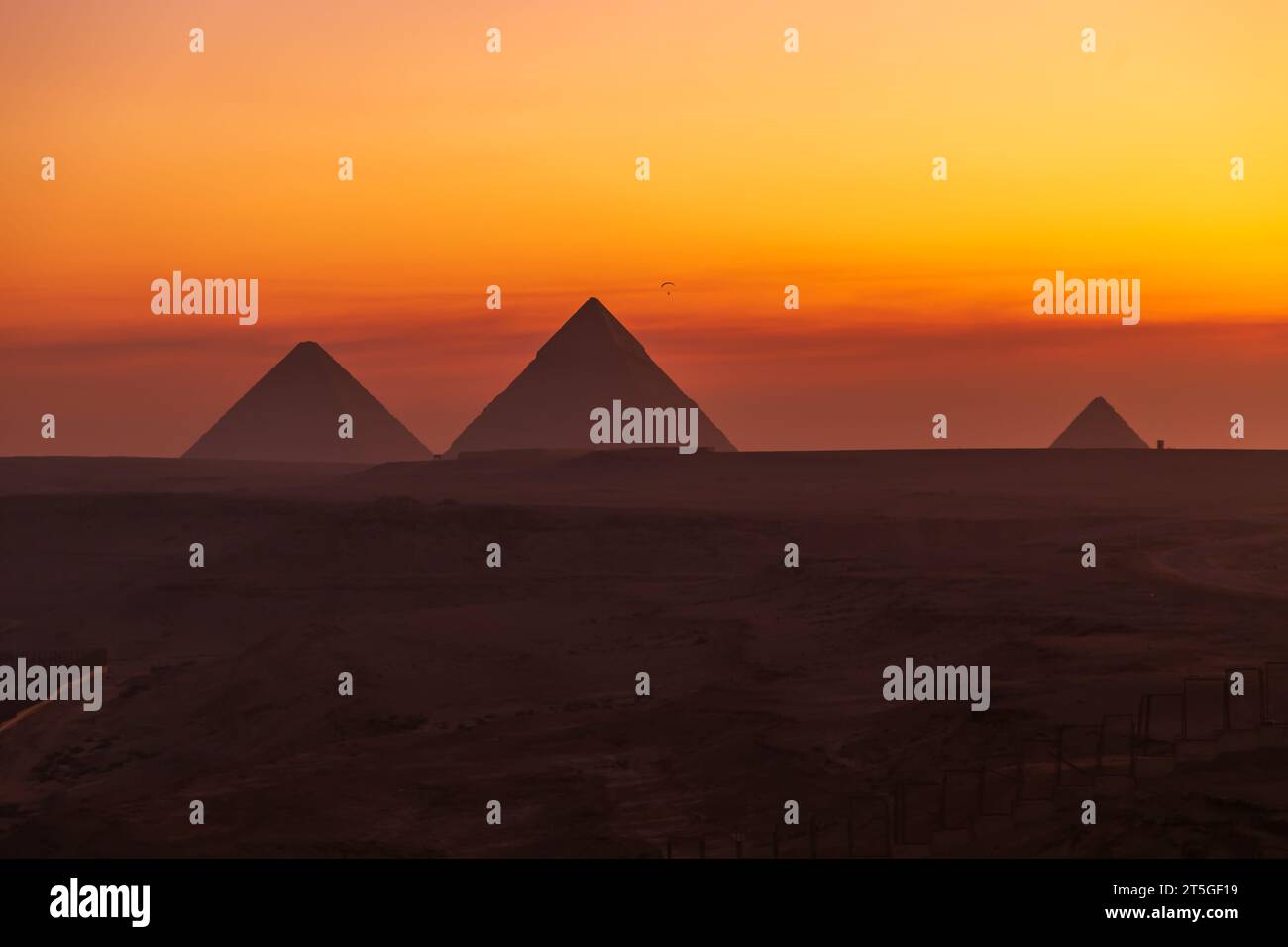 The Great Pyramids of Egypt at dawn. Desert landscape, the only ...