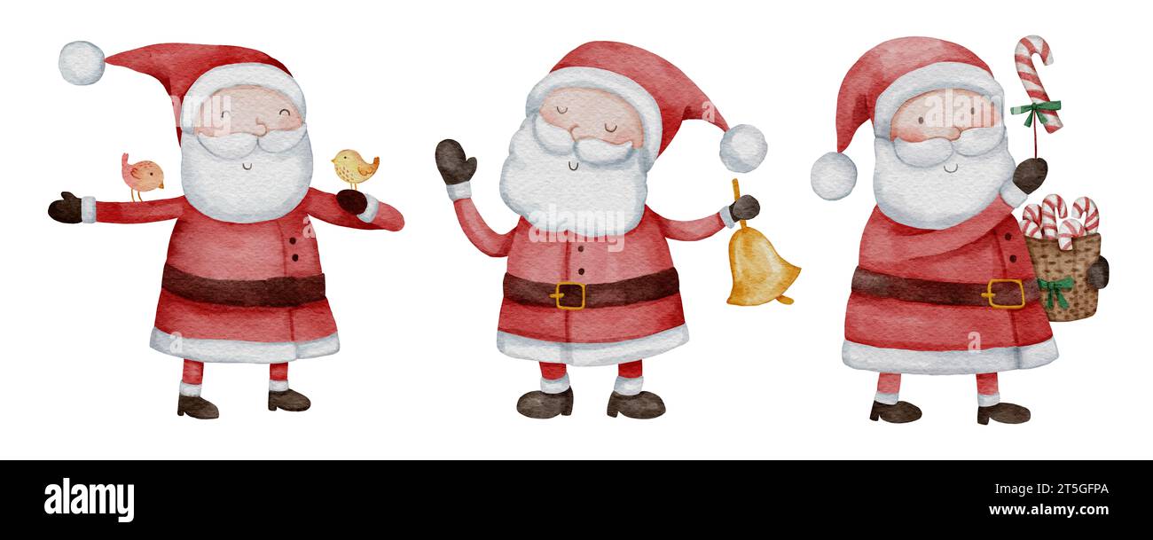 Santa claus . Christmas theme . Watercolor paint cartoon characters ...