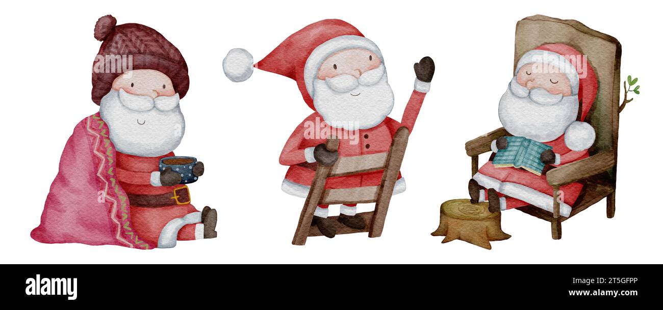 Santa claus . Christmas theme . Watercolor paint cartoon characters ...