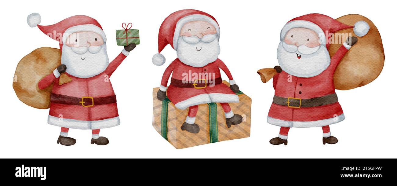Santa claus . Christmas theme . Watercolor paint cartoon characters ...