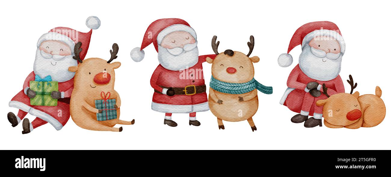 Santa claus . Christmas theme . Watercolor paint cartoon characters ...