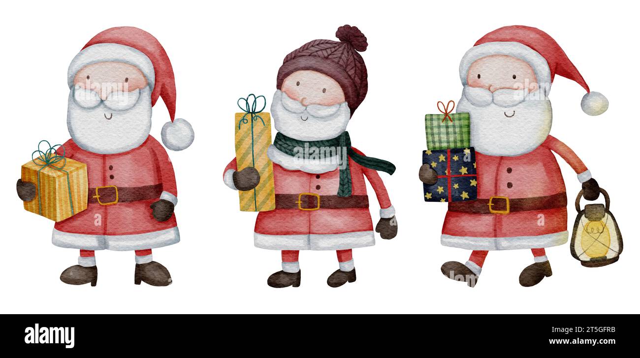 Santa claus . Christmas theme . Watercolor paint cartoon characters ...