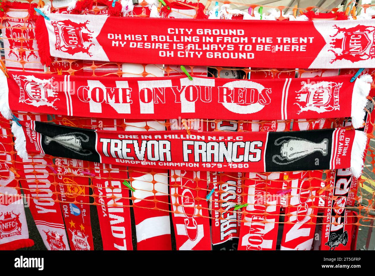 General view of various Nottingham Forest scarves being sold out side ...