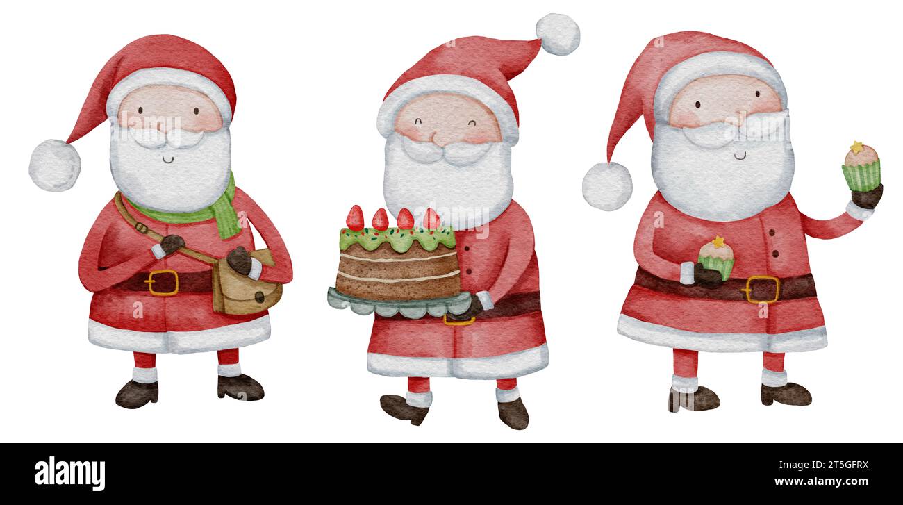 Santa claus . Christmas theme . Watercolor paint cartoon characters ...