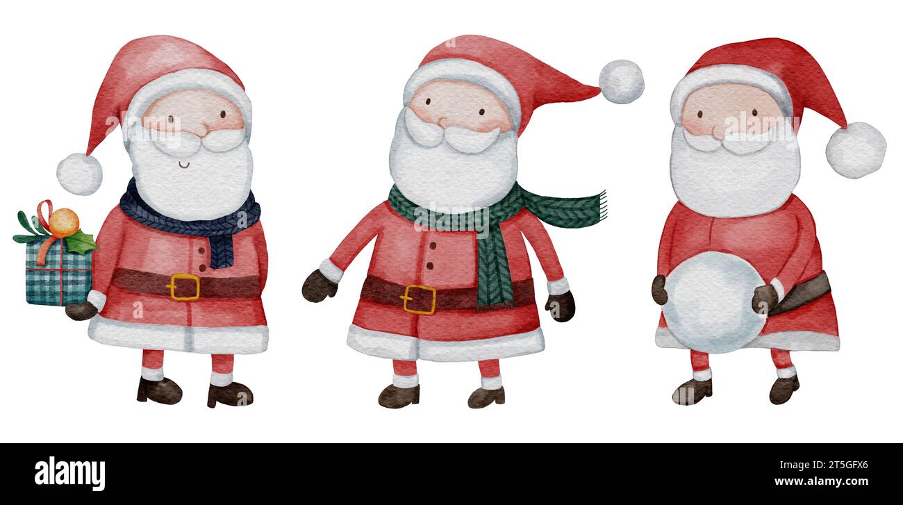 Santa claus . Christmas theme . Watercolor paint cartoon characters ...