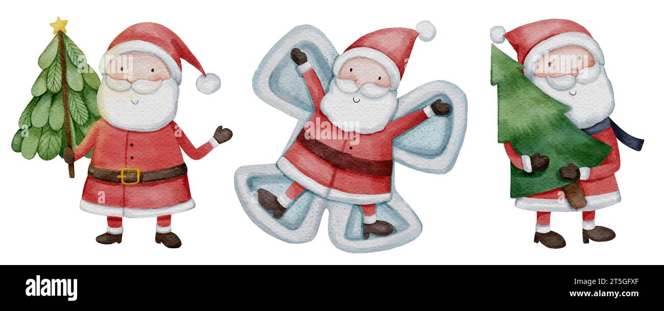 Santa claus . Christmas theme . Watercolor paint cartoon characters ...
