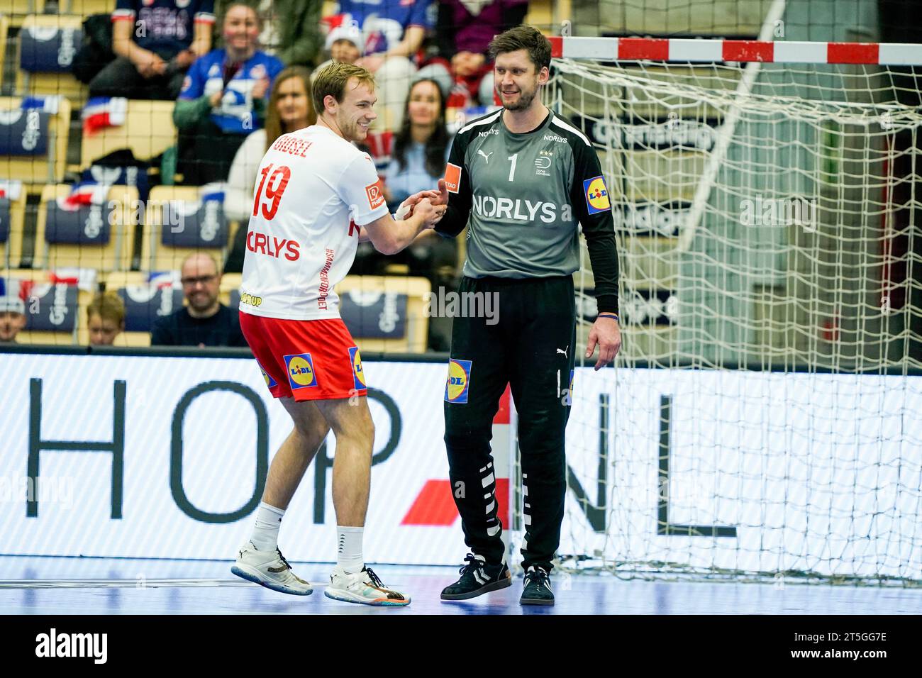 Denmark's Mathias Gidsel and Niklas Landin Jacobsen during the Golden ...