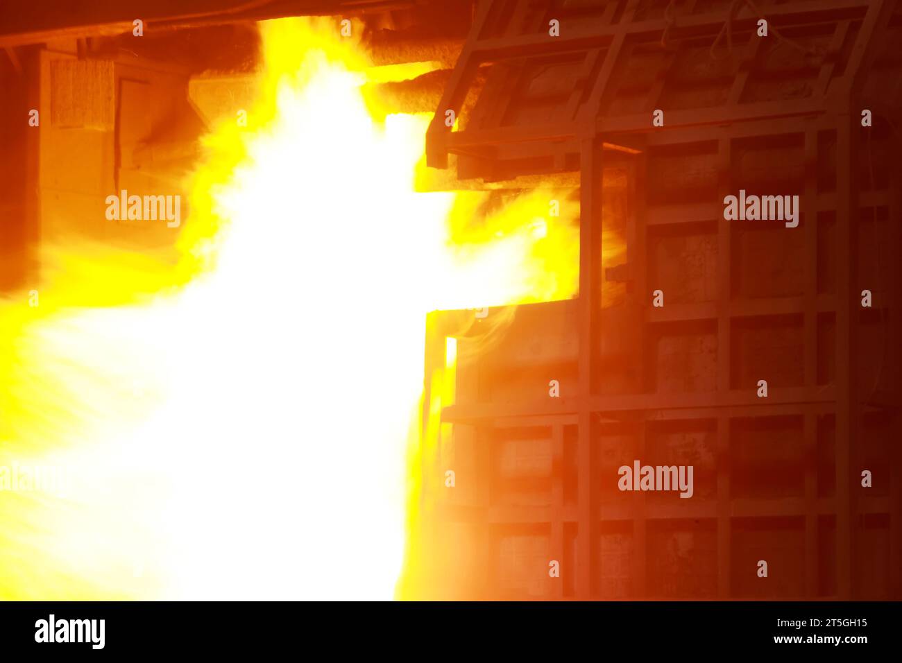 red hot molten steel in a iron and steel enterprise production scene ...