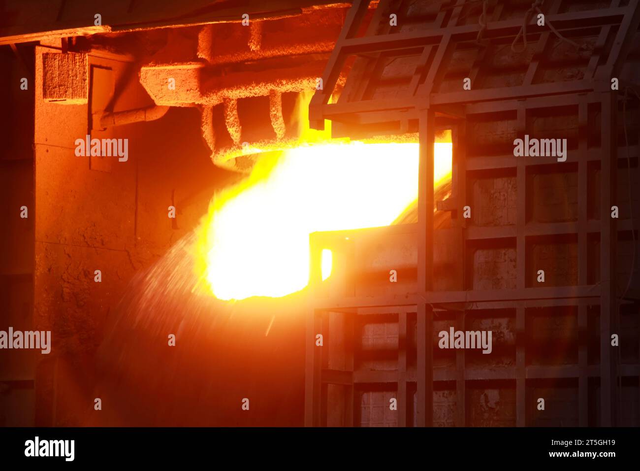 red hot molten steel in a iron and steel enterprise production scene ...