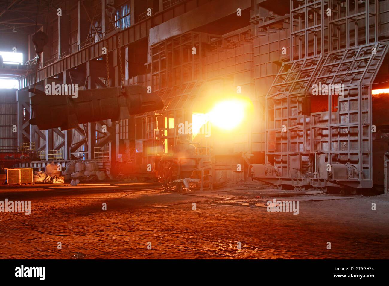 red hot molten steel in a iron and steel enterprise production scene ...