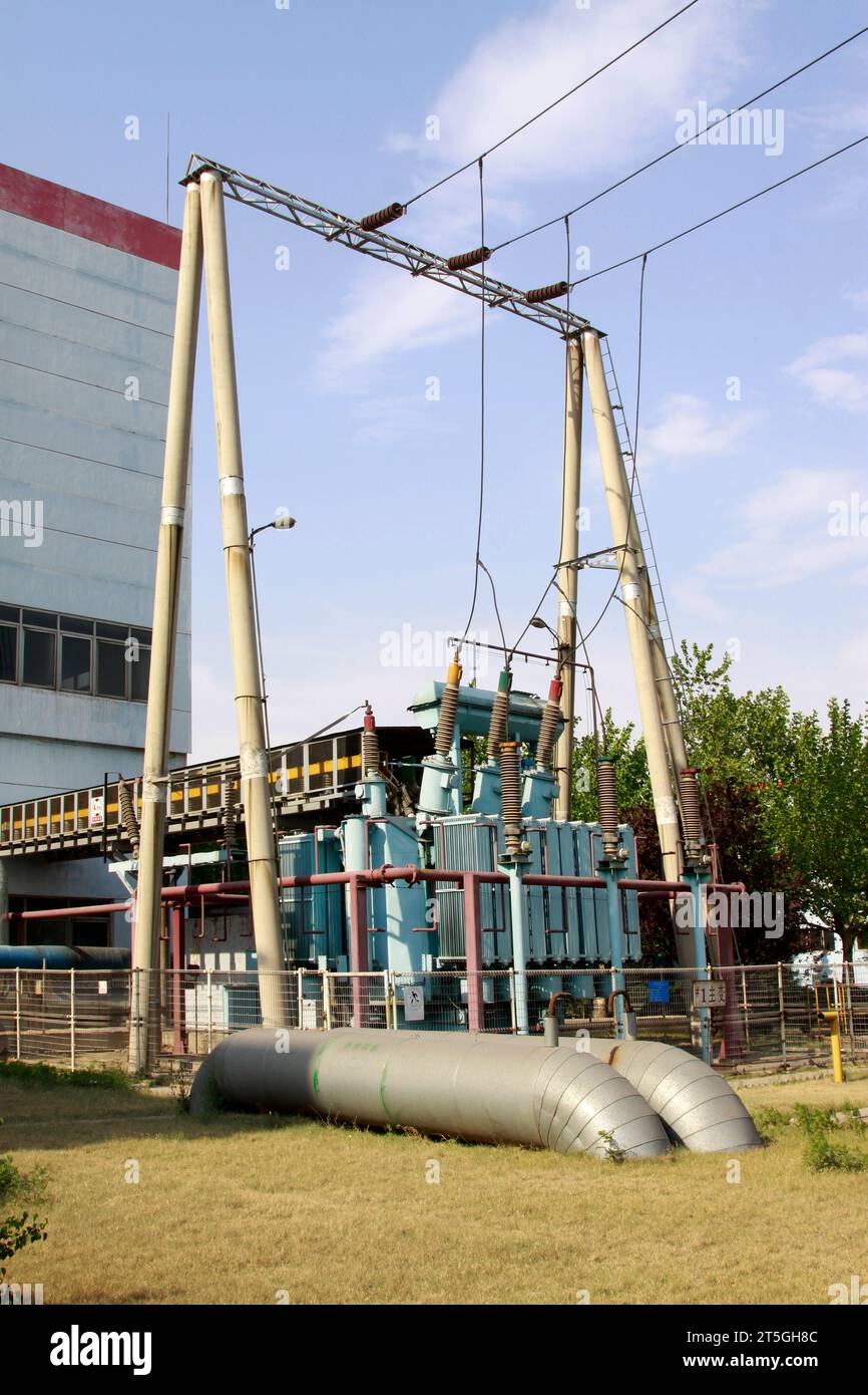 thermal power plant transformer mechanical equipment, closeup of photo ...