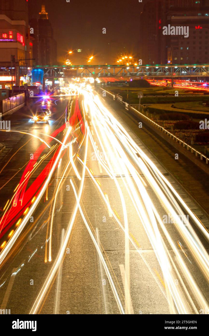 Urban construction scene night traffic flow, in Beijing, China Stock ...