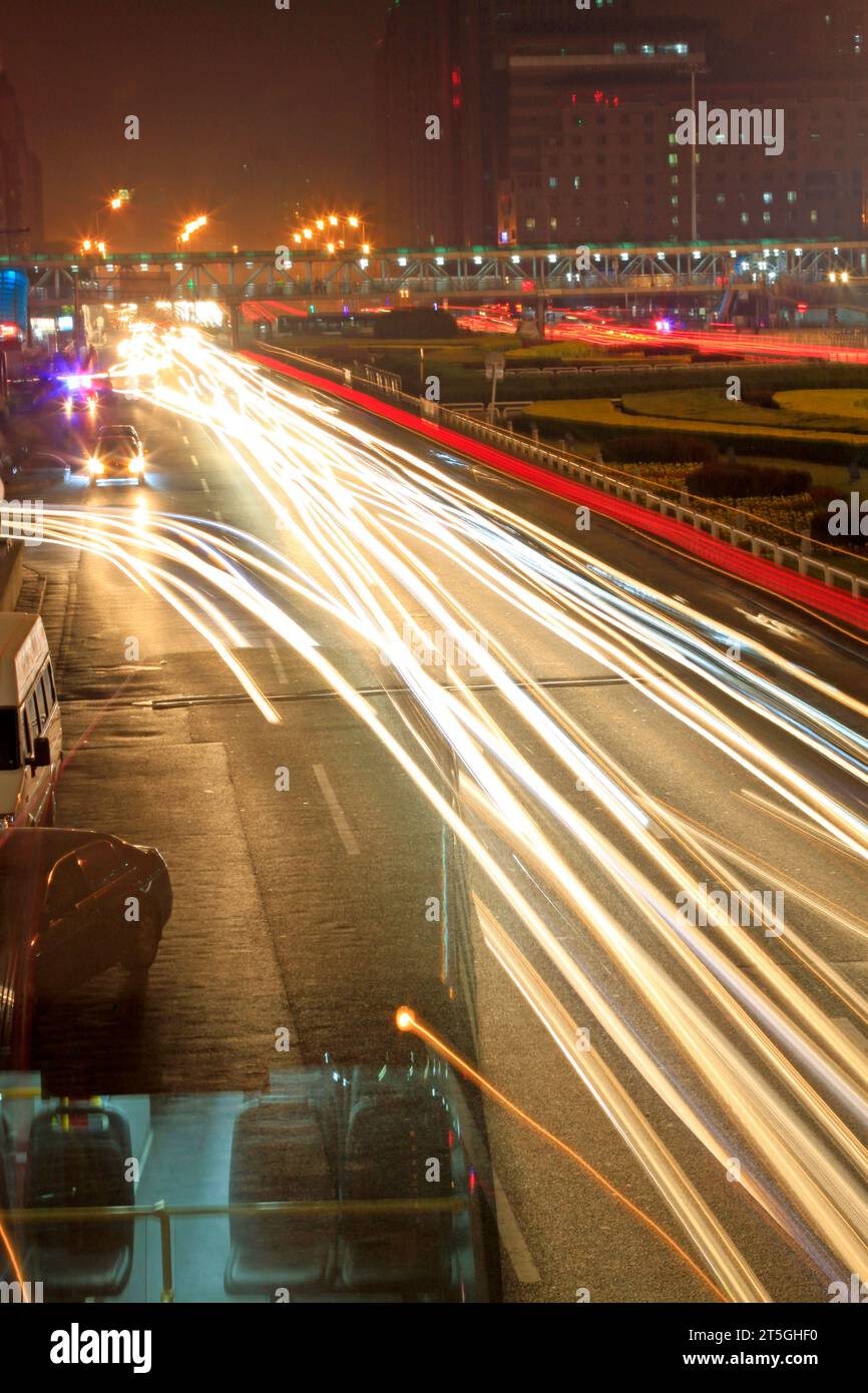 Urban construction scene night traffic flow, in Beijing, China Stock ...