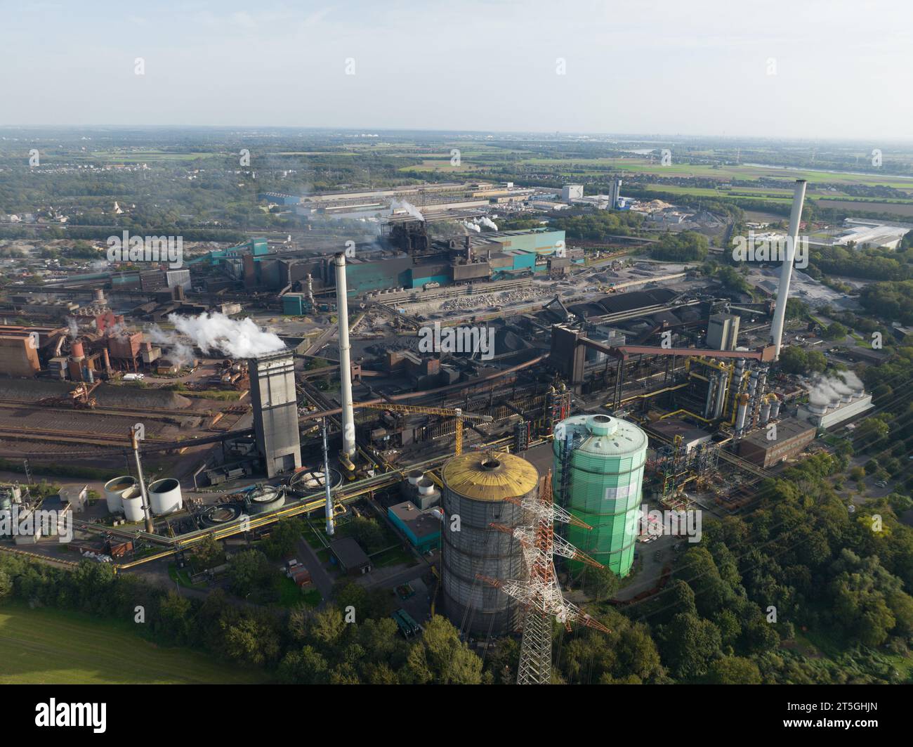 Aerial drone view of a blast furnace installation and the metal and ...