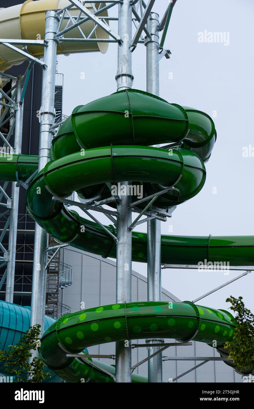 Water slides of a water park under construction Stock Photo - Alamy