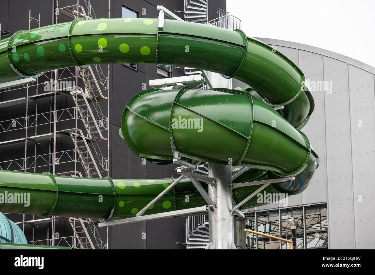 Water slides of a water park under construction Stock Photo - Alamy