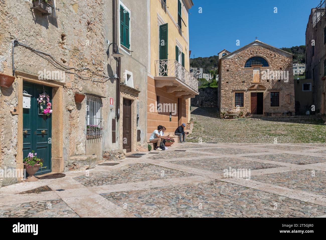 Square and church of Sant'Agostino in the old stone village of the ...