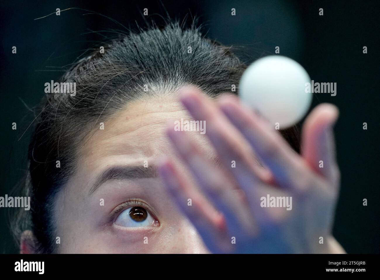 Lily Zhang of the United States competes in the women's team table ...