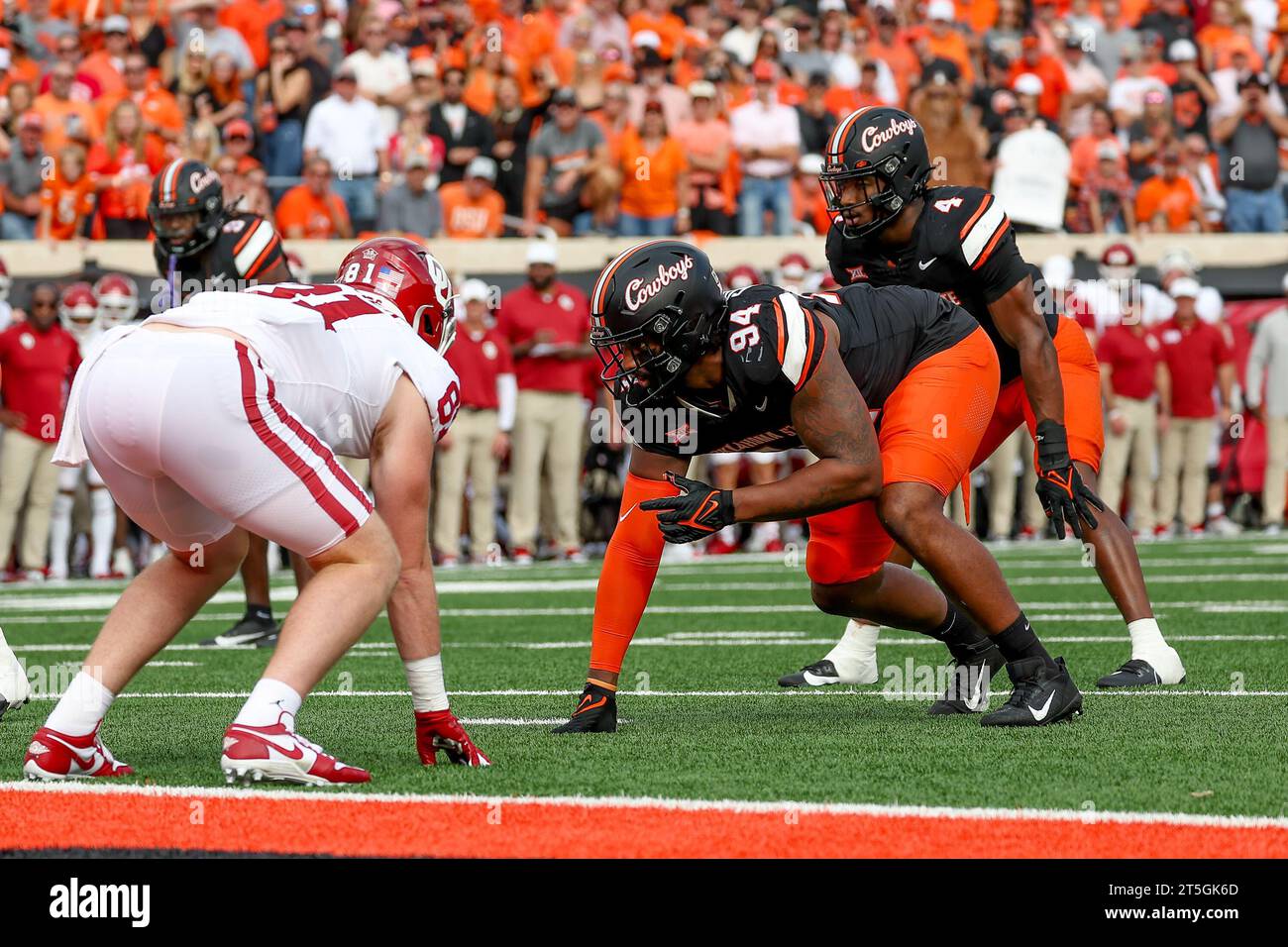 Stillwater, OK, USA. 04th Nov, 2023. Oklahoma State Cowboys defensive ...