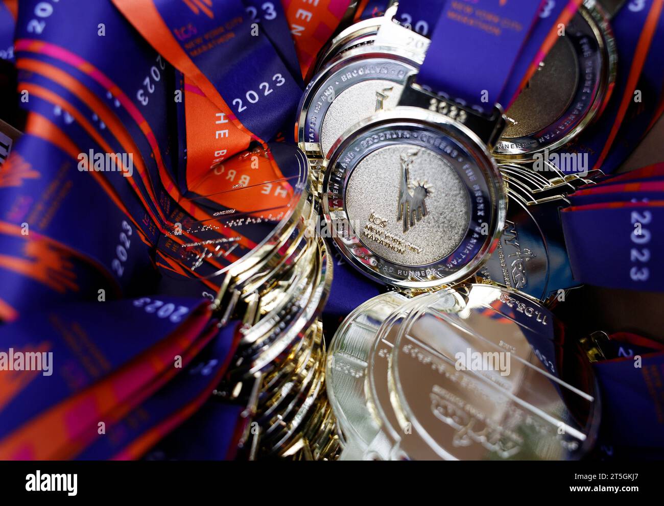 New York, United States. 05th Nov, 2023. Runner medals are organized at ...