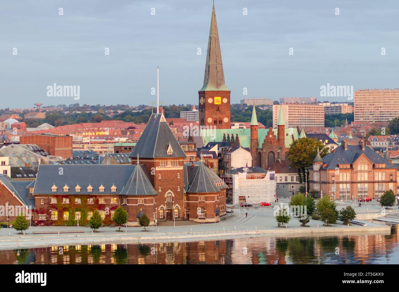 Aarhus, Denmark: Aerial view of waterfront with Aarhus cathedral and ...