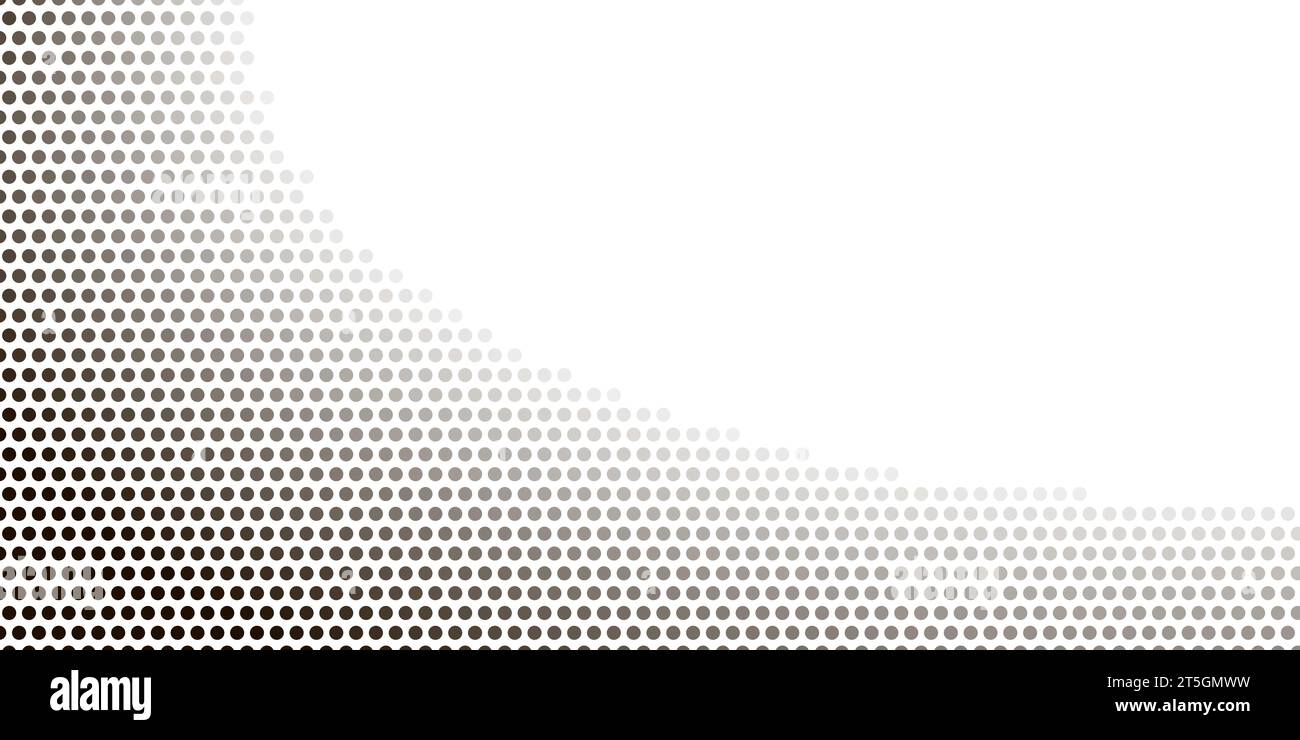 Oval gradient pixel corner with halftone raster pattern of small black ...
