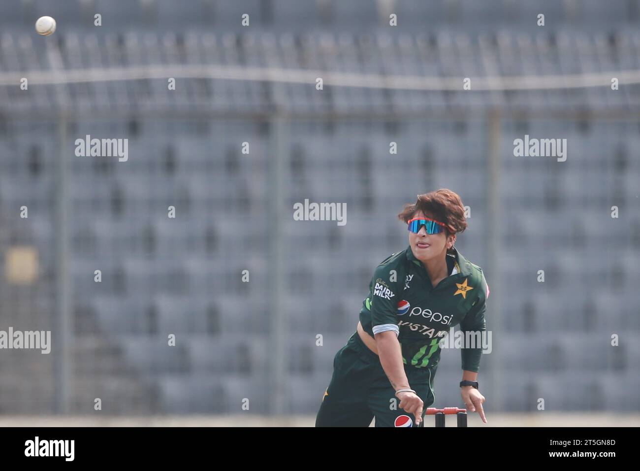 Pakistan women's cricket team captain Nida Dar bowl against Bangladesh ...