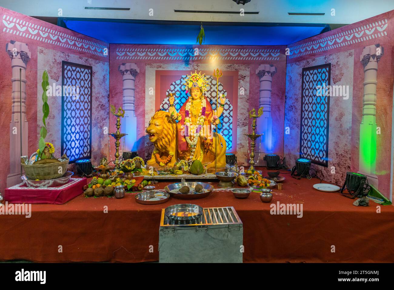 A beautiful idol of Maa Durga being worshipped at a pandal during ...