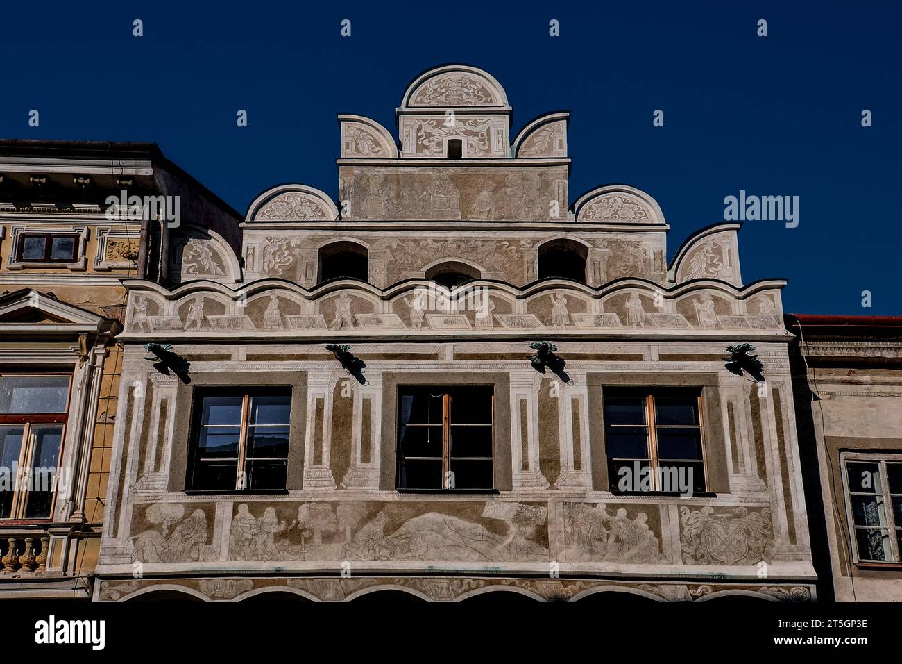 Architectural, ornamental and figural sgraffito, created in 1547, on ...