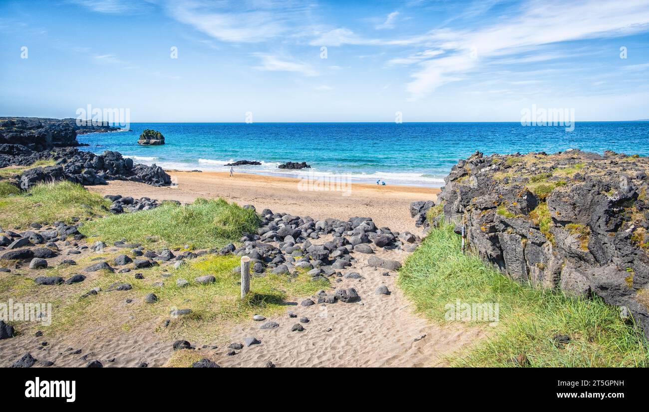 The coastline at Skardsvik beach in the northern side of Snaefellsnes ...