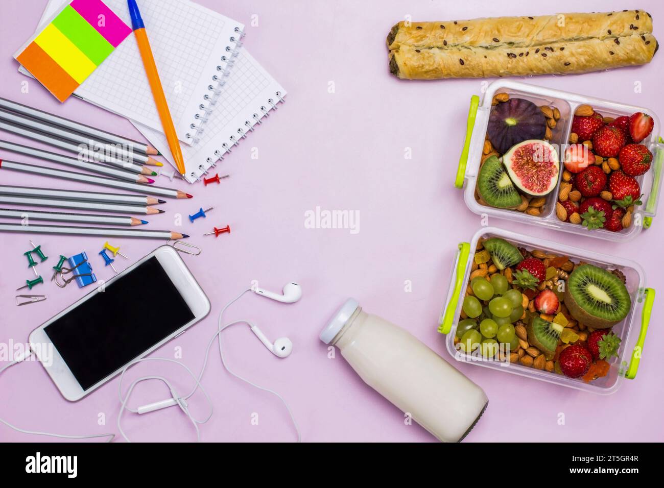 Healthy balanced lunch box. Set of fruits, berries vegetables Pie ...