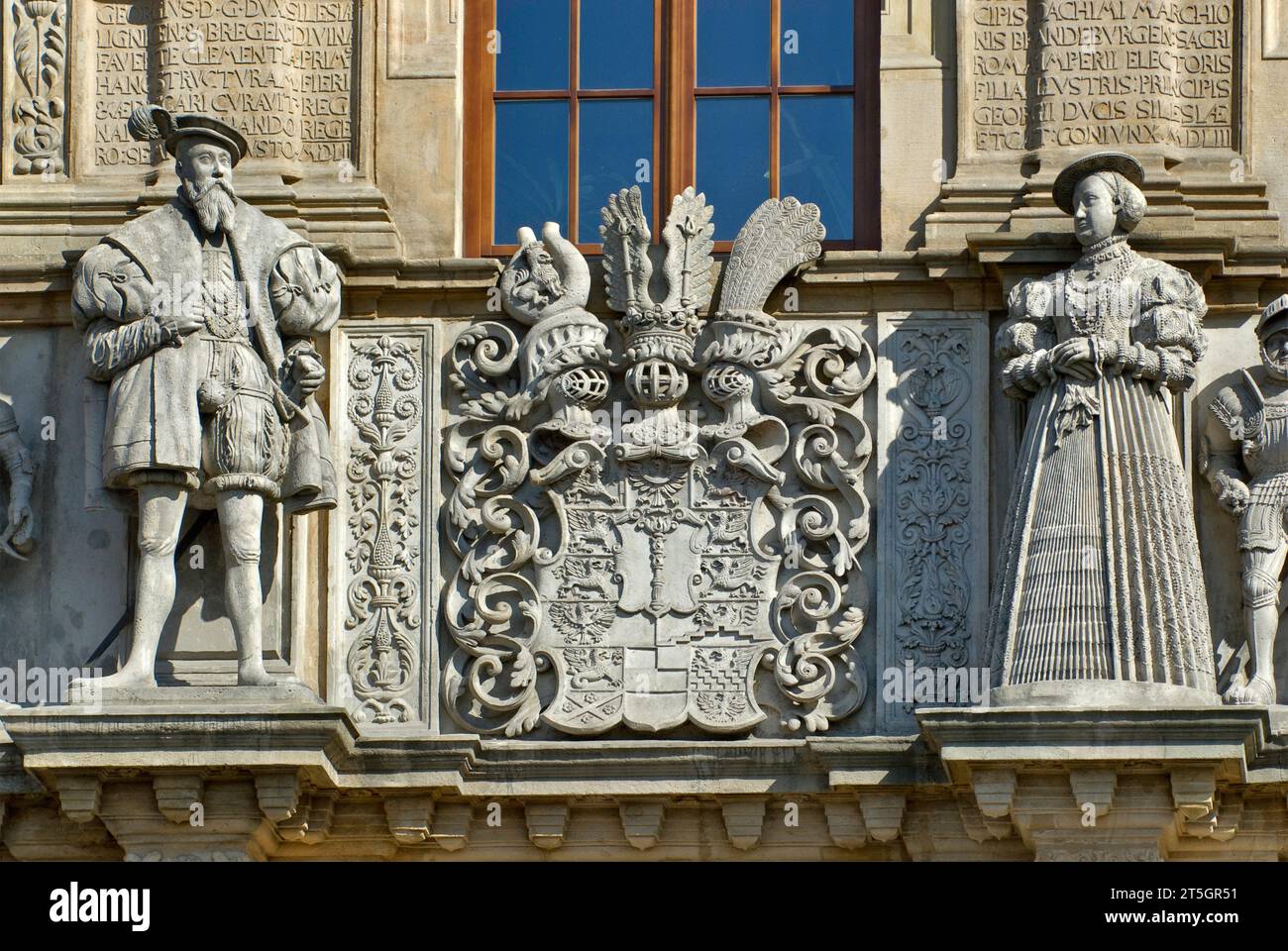 Statues of Duke George II and Barbara von Brandenburg at castle in ...