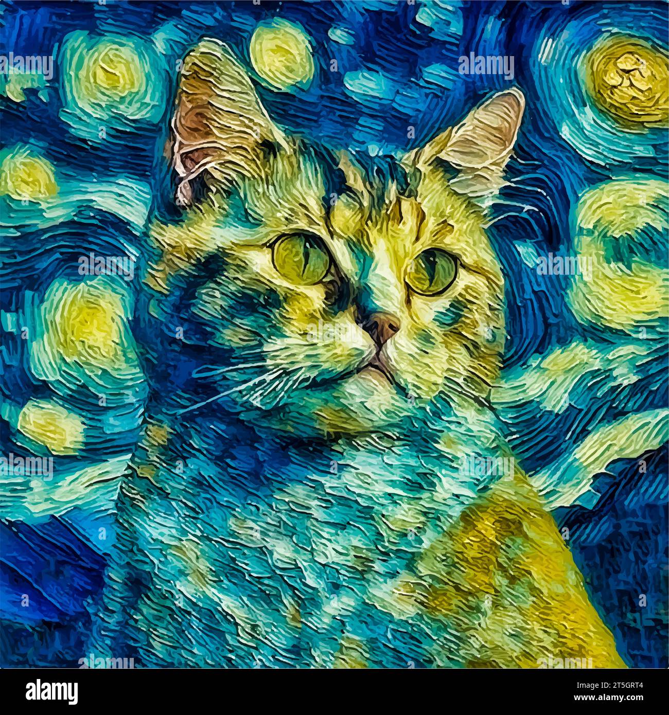 Painting Vector of a cat in the style of Van Gogh Stock Vector Image ...