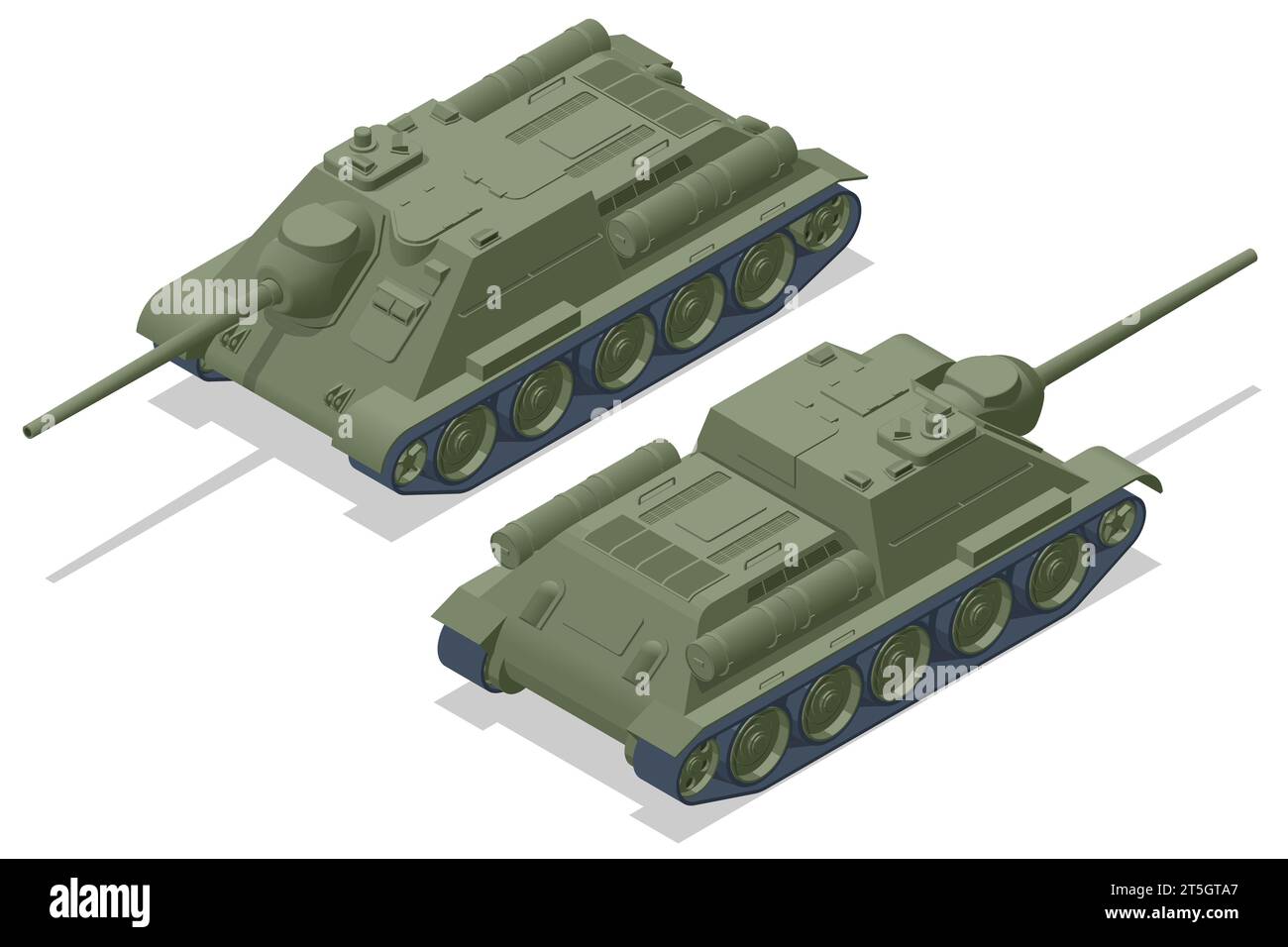 Isometric USSR Tank, tank destroyer SU-85. Armoured fighting vehicle designed for front-line ...