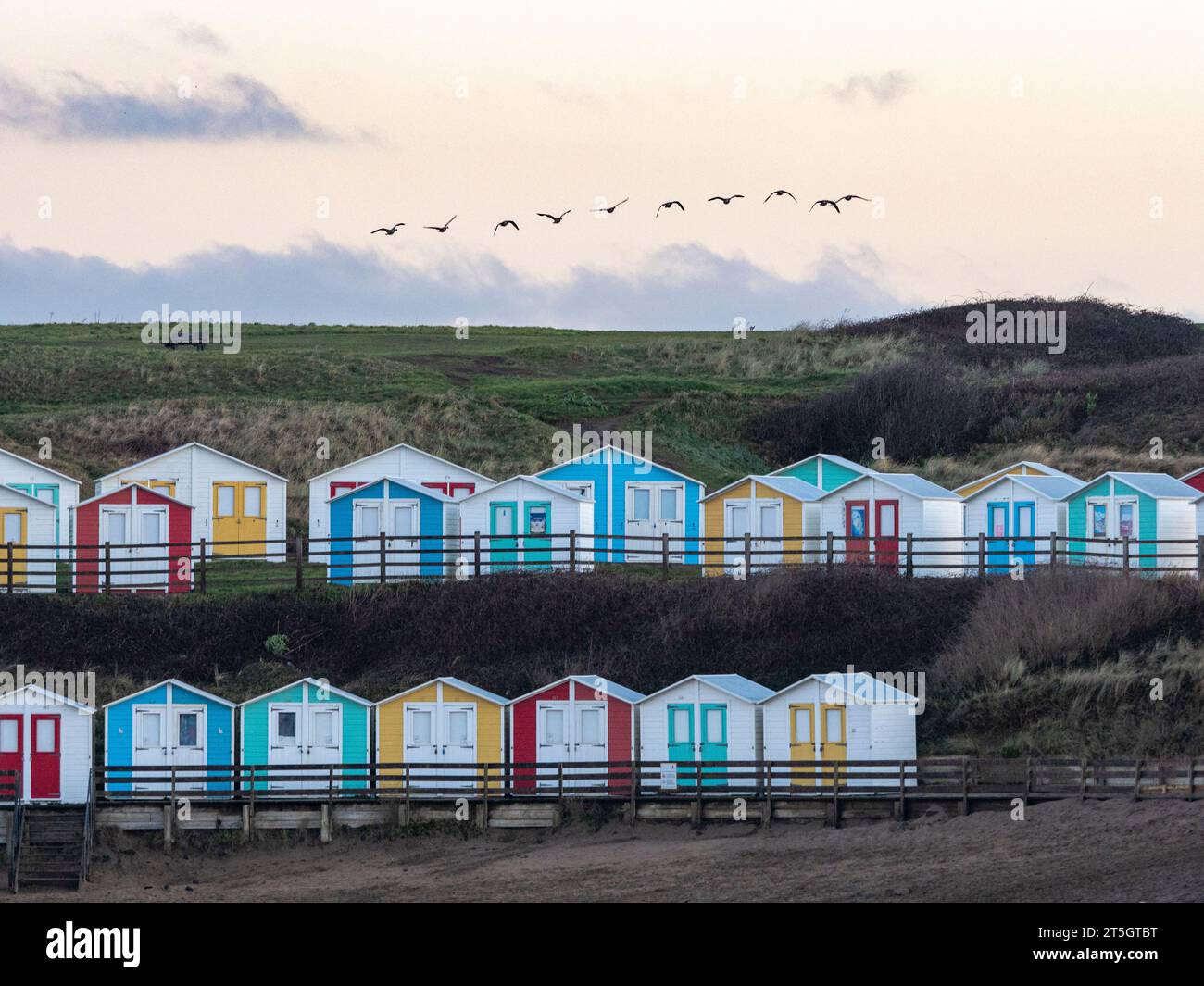 Colourful beach huts at Bude, North Cornwall Stock Photo - Alamy