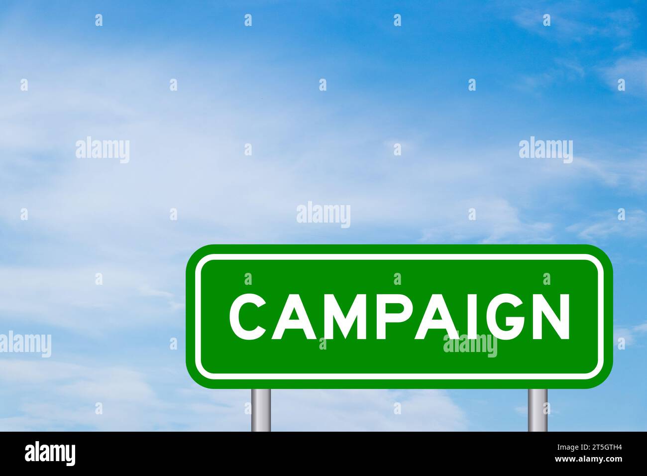 Green color transportation sign with word campaign on blue sky with ...