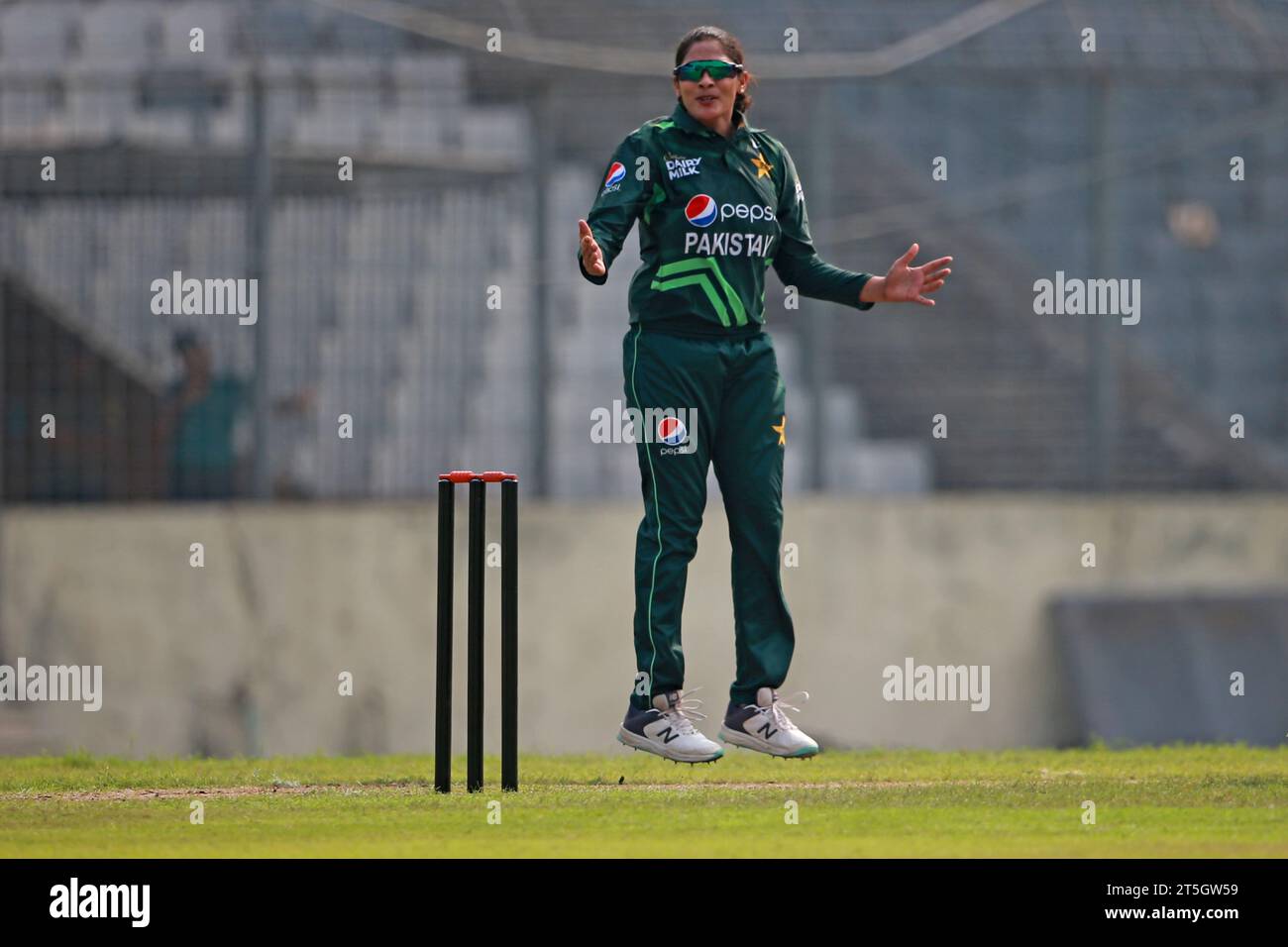 Pakistan Women’s Cricket Team spine bowler Sadia Iqbal celebrates one ...