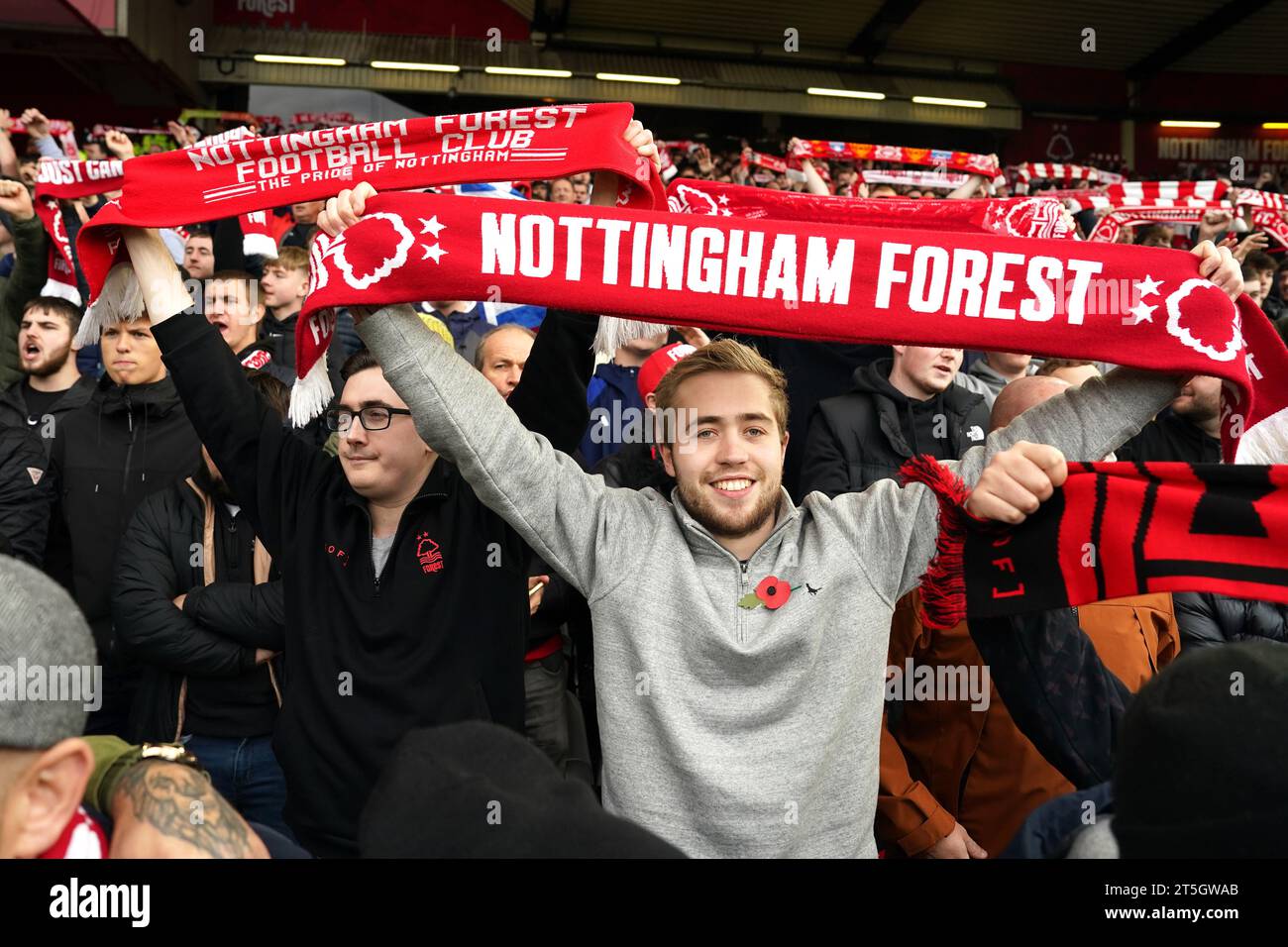 Nottingham Forest fans celebrate at half time during the Premier League ...