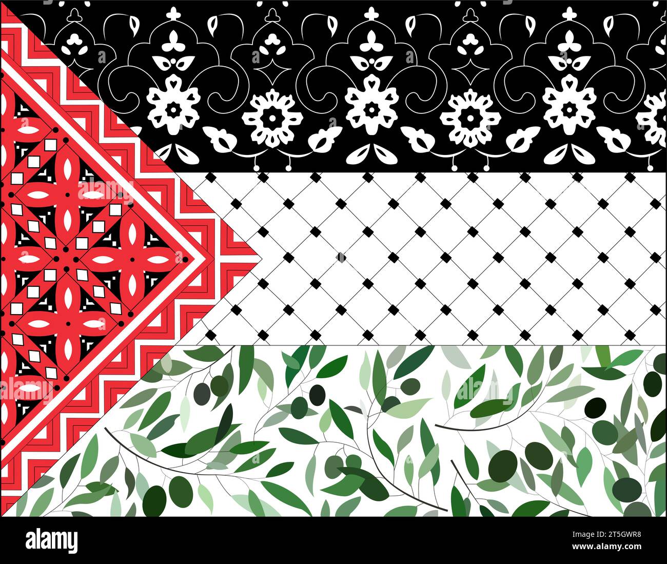 Palestine Flag From Ornaments And Olives And Palestinian Scarf Which
