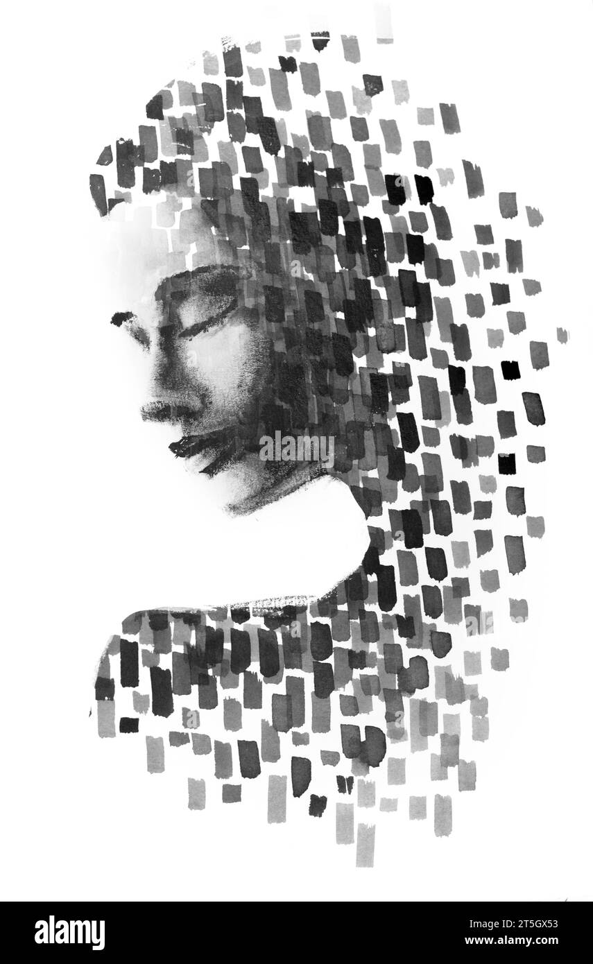 A paintography profile portrait combined with brush strokes pattern ...