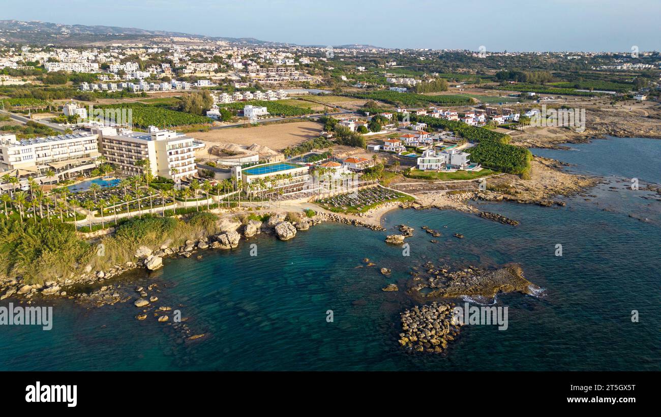 Aerial drone view of the Atlantica Golden Beach Hotel Kissonegra ...