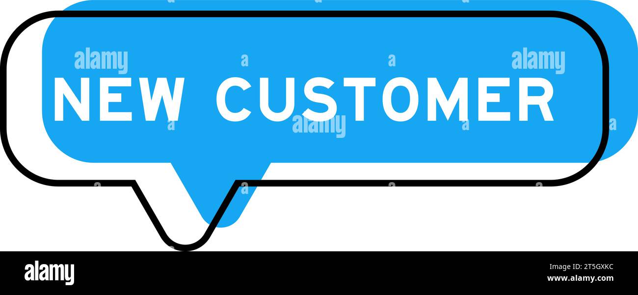 Speech banner and blue shade with word new customer on white background ...