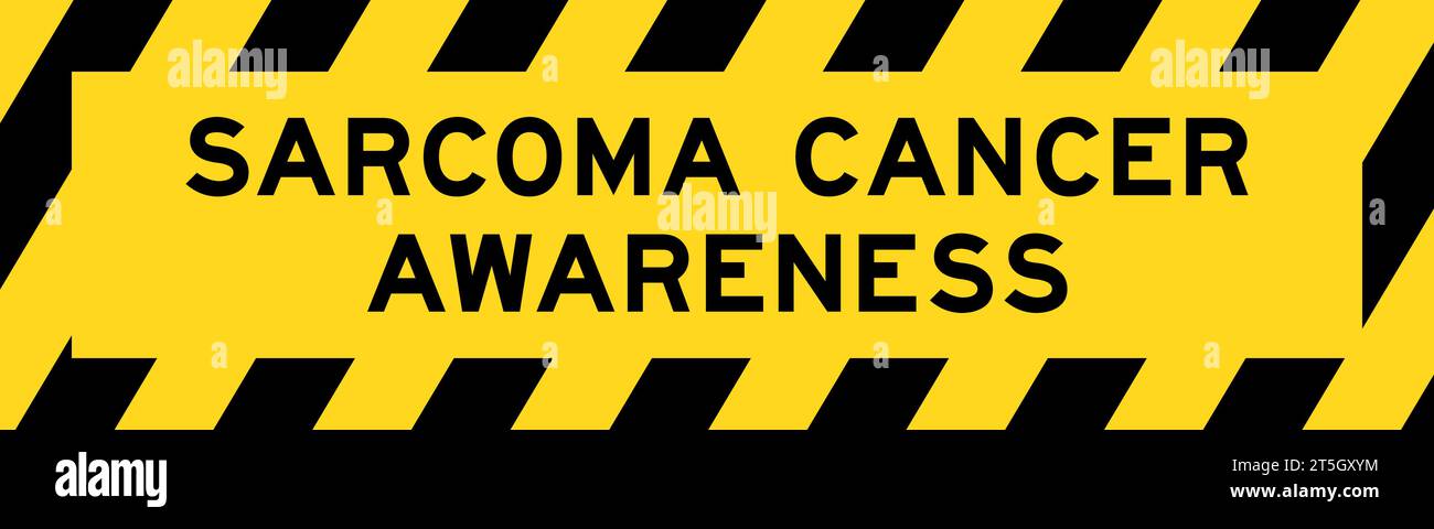 Yellow and black color with line striped label banner with word sarcoma ...