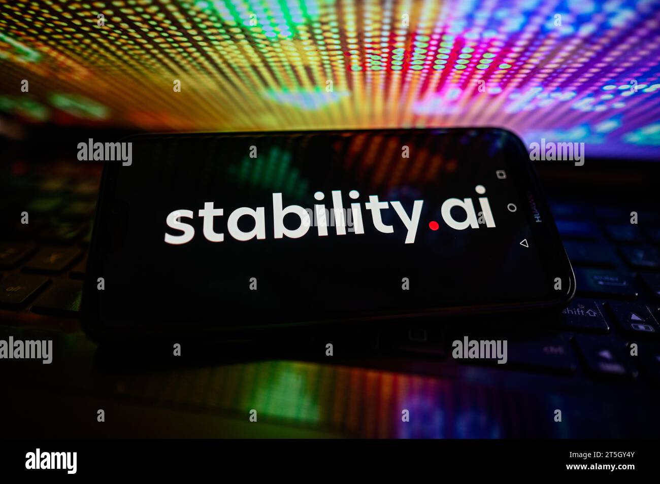 In this photo illustration a Stability.ai logo is displayed on a ...