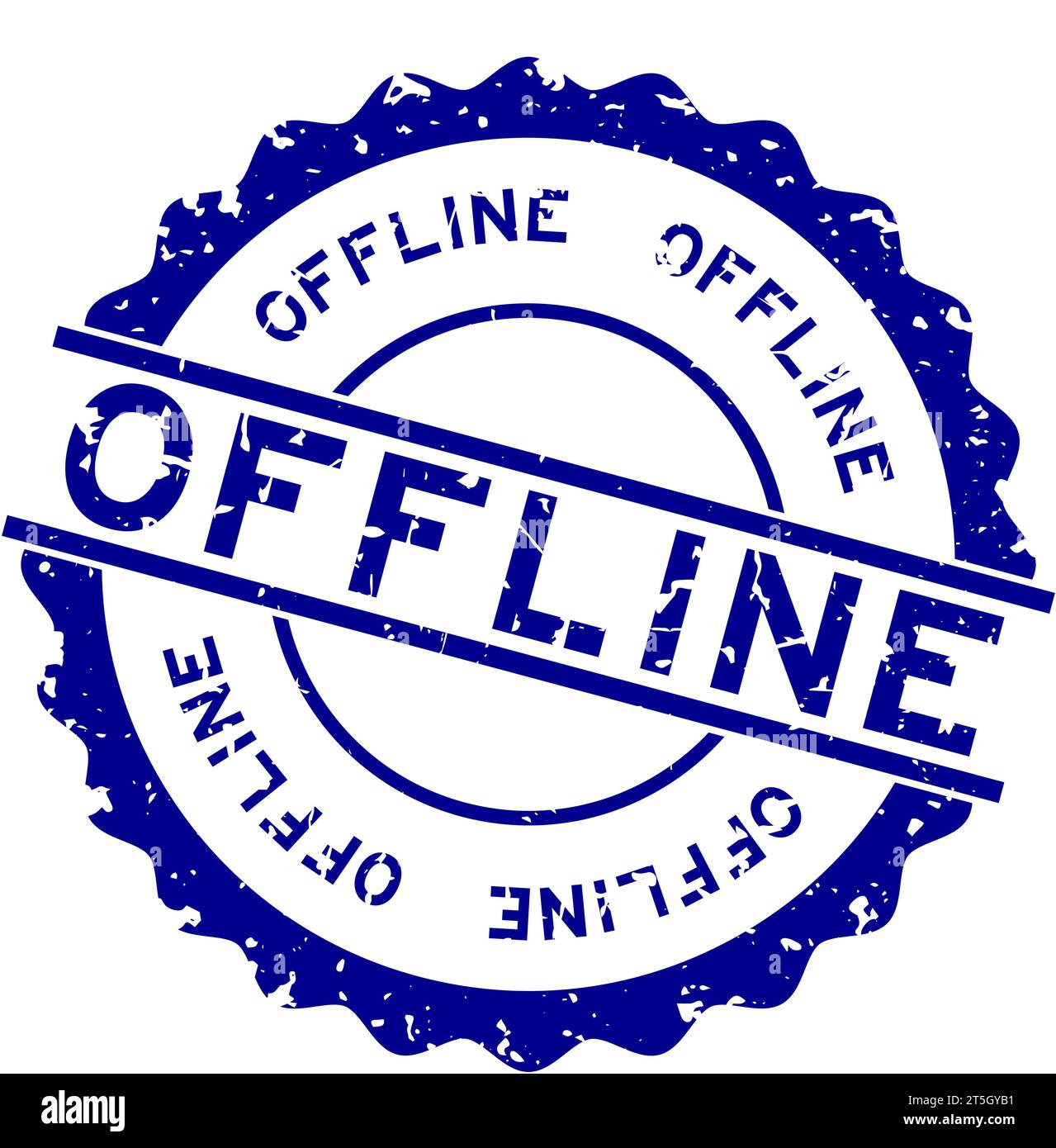 Grunge blue offline word round rubber seal stamp on white background ...